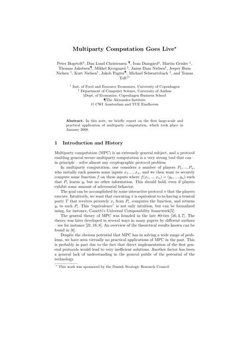 Pdf Secure Multiparty Computation Goes Live