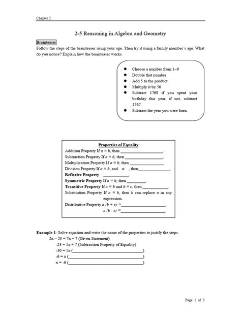 2 5 Reasoning In Algebra And Geometry Pdf Algebra Geometry