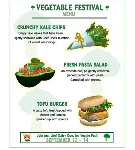 Sneak Peek Veggie Fest Menu Wkn Webkinz Newz
