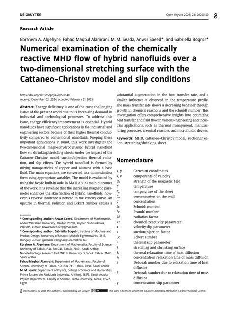 Pdf Numerical Examination Of The Chemically Reactive Mhd Flow Of