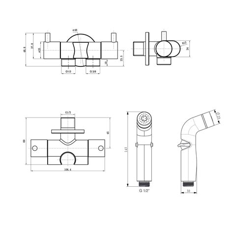 Spiralli Taharet El Duşu Askılı Çiftli Ara Musluk Siyah Set101 2b Fause