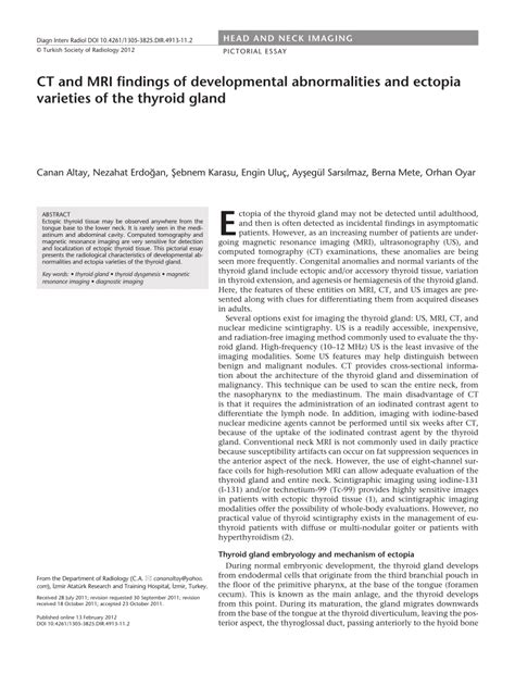 Pdf Ct And Mri Findings Of Developmental Abnormalities And Ectopia Varieties Of Thyroid Gland
