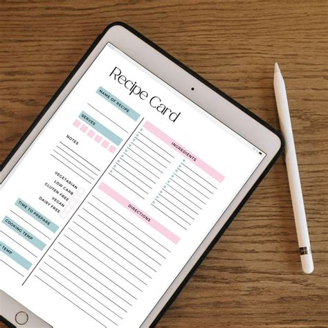 Recipe Planner Printable Template Blank Recipe Card Planner Meal