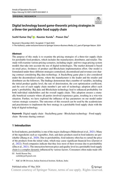 Digital Technology Based Game Theoretic Pricing Strategies In A Three