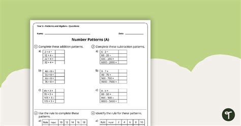 Algebra Patterns Worksheet Pdf Practice Sheets For Recognizing And Applying Algebraic Patterns