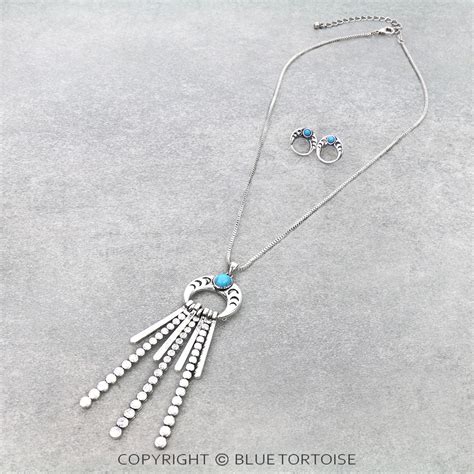 Western Squash Blossom Crescent Moon Pendant Necklace Set