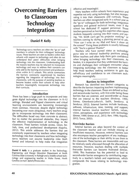Pdf Overcoming Barriers To Classroom Technology Integration