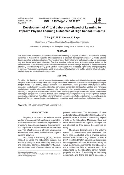 pdf development of virtual laboratory based of learning to improve