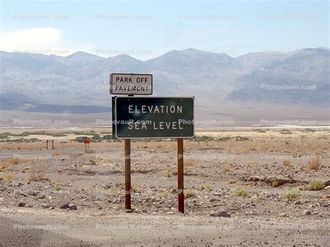 Elevation Sea Level Sign Signage California Desert Photo