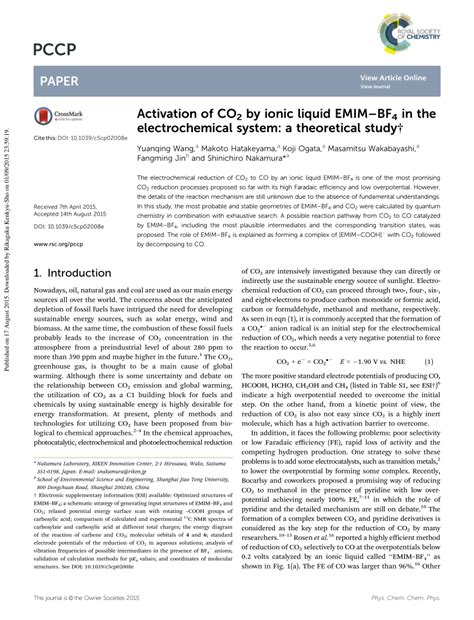 Pdf Activation Of Co2 By Ionic Liquid Emim Bf4 In The Electrochemical