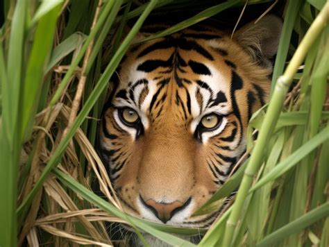 Premium Ai Image Tiger Hiding In Tall Grass