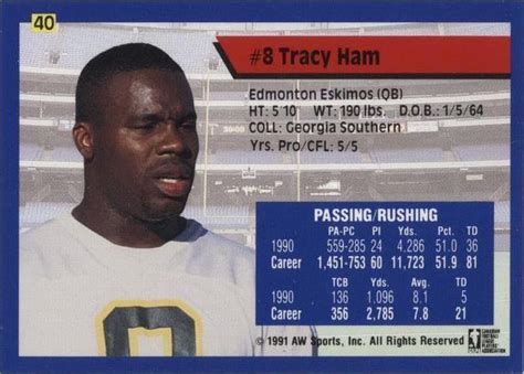 1991 All World Cfl Tracy Ham 40 For Sale Ebay