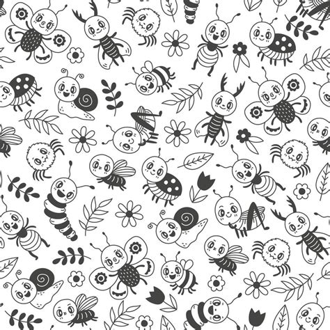 Cute Insects Doodle Seamless Pattern 42231710 Vector Art At Vecteezy