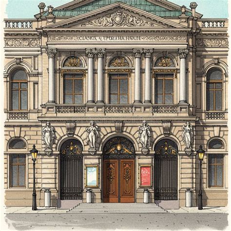 Neoclassical Style Building Facade Featuring A Grand Entrance With