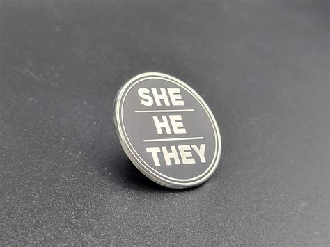 She He They Pronoun Pin Silver Round Hard Enamel Pin Nonbinary Pro