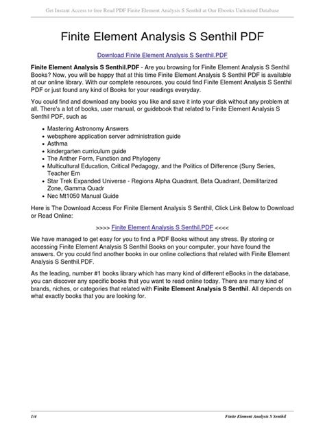 Finite Element Analysis S Senthil Pdf E Books Libraries