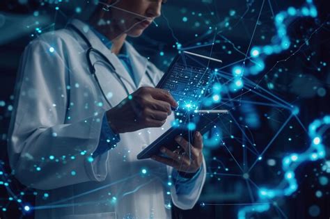 doctor utilizing tablet device for data analysis in a hightech