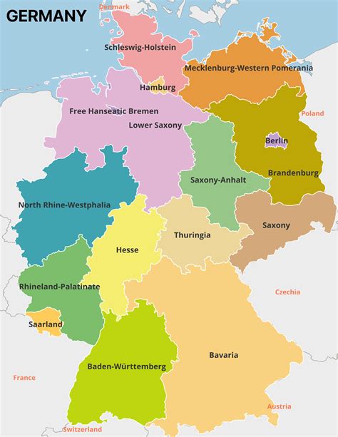 Map German States And Cities Map Of German States With Cites On White