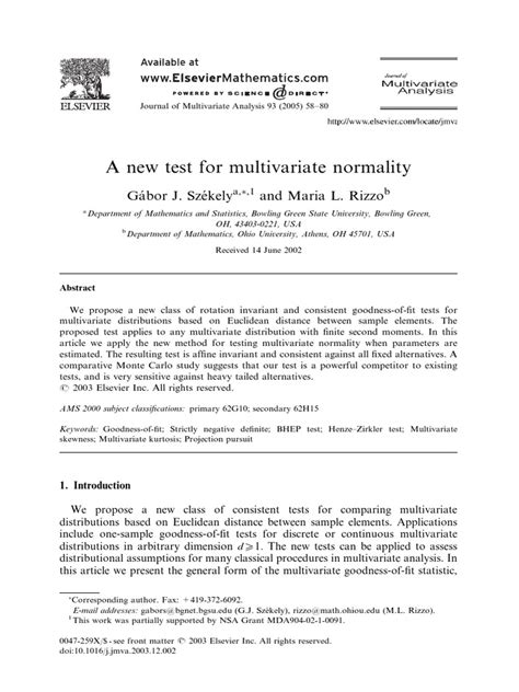 Jurnal Multivariate Normal Test Pdf Download Free Pdf Normal Distribution Skewness