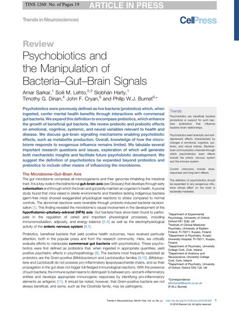 Pdf Psychobiotics And The Manipulation Of Bacteriagutbrain Signals