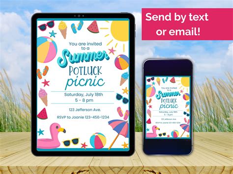 Editable Summer Potluck Picnic Invitation Template With Qr Code
