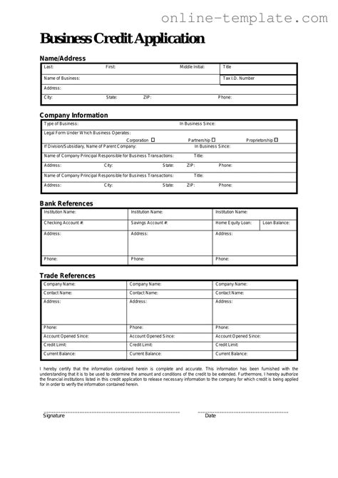 Free Business Credit Application Template ⋆ Pdf Form