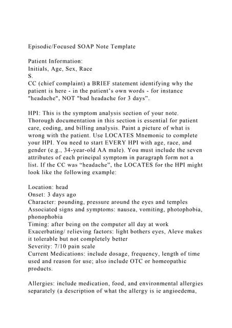Episodicfocused Soap Note Templatepatient Informationinitidocx Lung