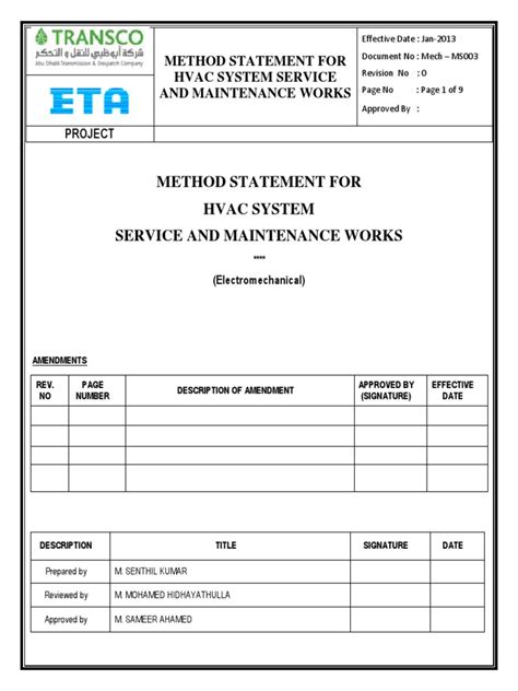 Method Statement For Hvac System Service And Maintenance Works Pdf