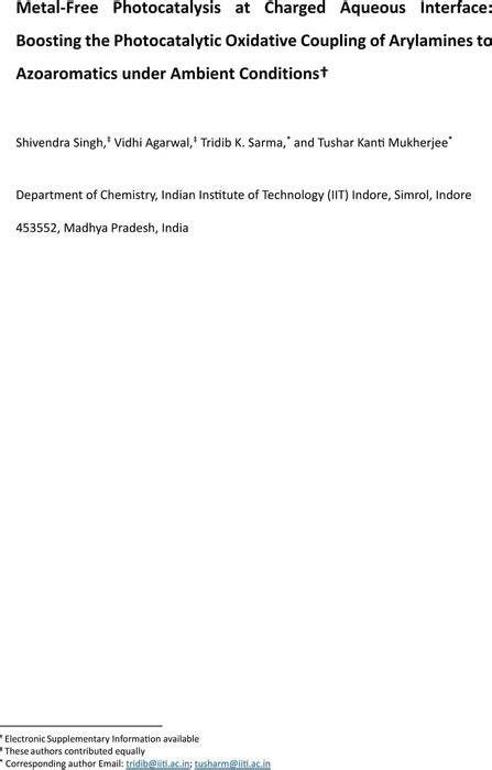 Metal Free Photocatalysis At Charged Aqueous Interface Boosting The Photocatalytic Oxidative