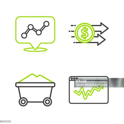 Set Line Graph Chart Infographic Coal Mine Trolley Financial Growth