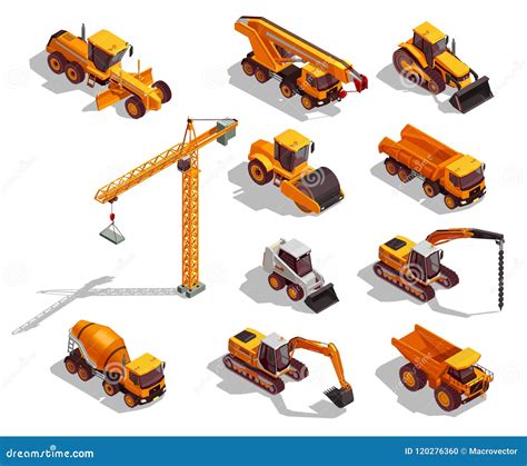 Set Construction Machinery Earthwork Operations Vector Illustration