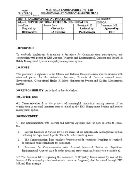 Communication Sop Pdf Quality Assurance Occupational Safety And
