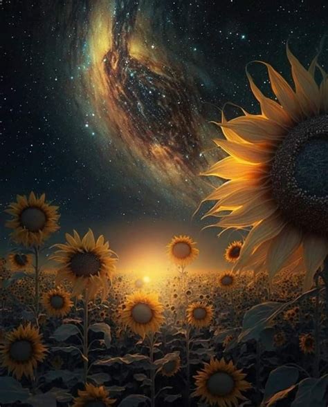 Galaxy Themed Sunflower Art Cellphone Wallpaper Backgrounds