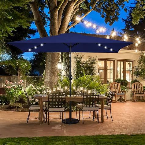 Waterproof Rectangular Patio Umbrella And Solar Lights 65 Ft X 10 Ft