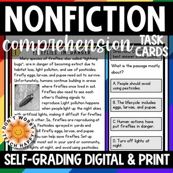 Nonfiction Reading Comprehension Passage Self Grading Digital Print Task Cards