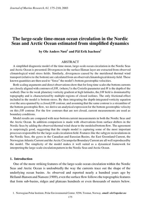 Pdf The Large Scale Time Mean Ocean Circulation In The Nordic Seas And Arctic Ocean Estimated