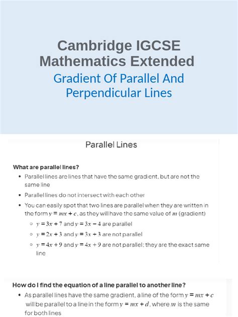 Lesson 3 Gradient Of Parallel And Perpendicular Lines Pdf