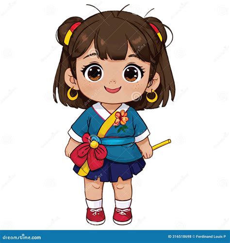 A Cute Chibi Anime Girl Wearing Beautiful Traditional Hanfu Dress With Glitter Effects