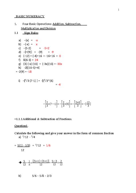 Basic Numeracy Note For Edulink Basic Numeracy Four Basic Operations