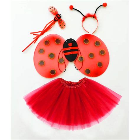 Kırmızı Uğur Böceği Ateş Böceği Kostüm Seti Tütü Kanat Taç Asa