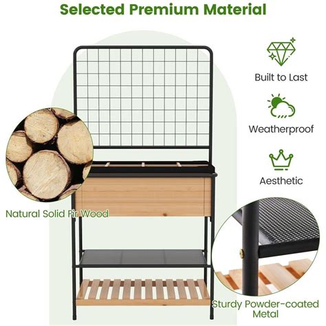 Wooden Elevated Planter Box With Removable Grid Divider