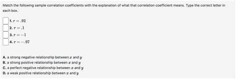 Solved Match the following sample correlation coefficients | Chegg.com