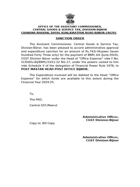 Sanction Order Pdf Expense Services Economics