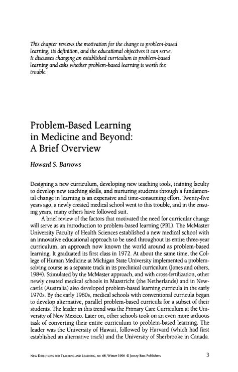 Problem Based Learning In Medicine And Beyond A Brief Overview Model