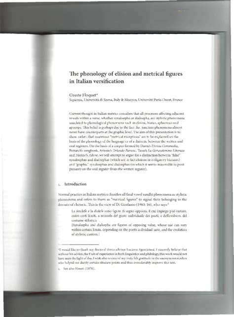Pdf The Phonology Of Elision And Metrical Figures In Italian