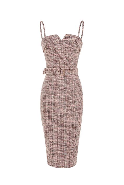 Ariella Tailored Tweed Pencil Dress In Pink Multicolor Chello