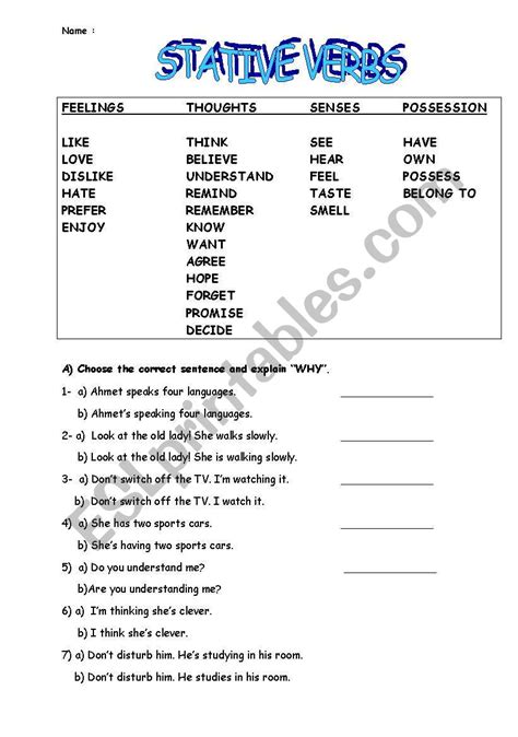 Stative Verbs Esl Worksheet By Epack