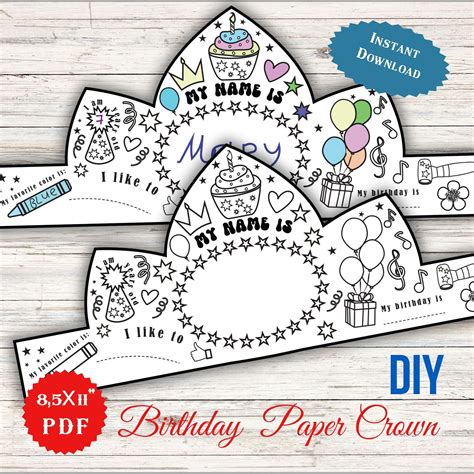 Birthday Paper Crown Coloring Craft Printable Crownprincess Preschool