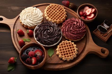 Premium Photo Overhead Shot Of A Platter Of Assorted Dessert Waffles