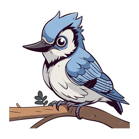 Premium Vector Cartoon Blue Jay Bird On A Branch Vector Illustration